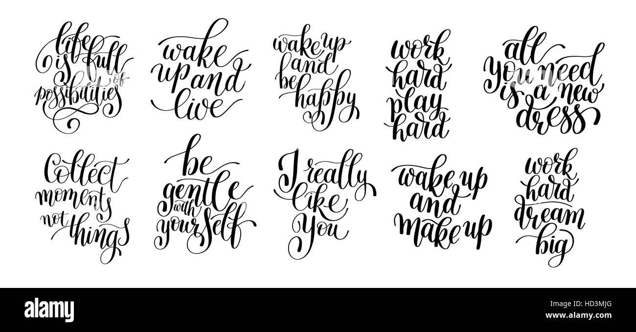 black and white inspirational phrase set, positive lettering com Stock ...