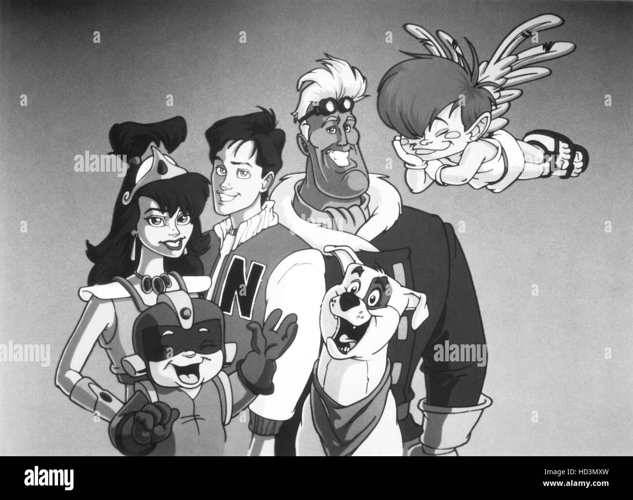 CAPTAIN N: THE GAME MASTER, front from left: Mega Man, Duke the dog ...