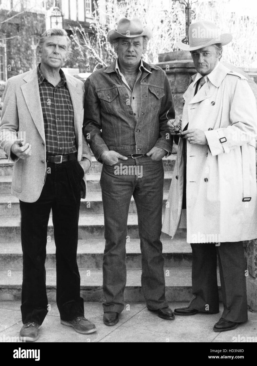 CENTENNIAL, from left, Andy Griffith, David Janssen, Rogert Vaughn ...