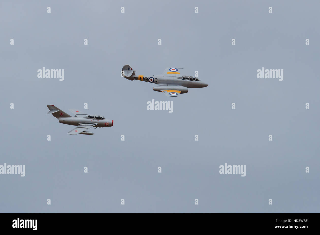 Gloster Meteor T.7 WA591 Jet and Mikoyan Gurevich MIG 15 with a grey ...