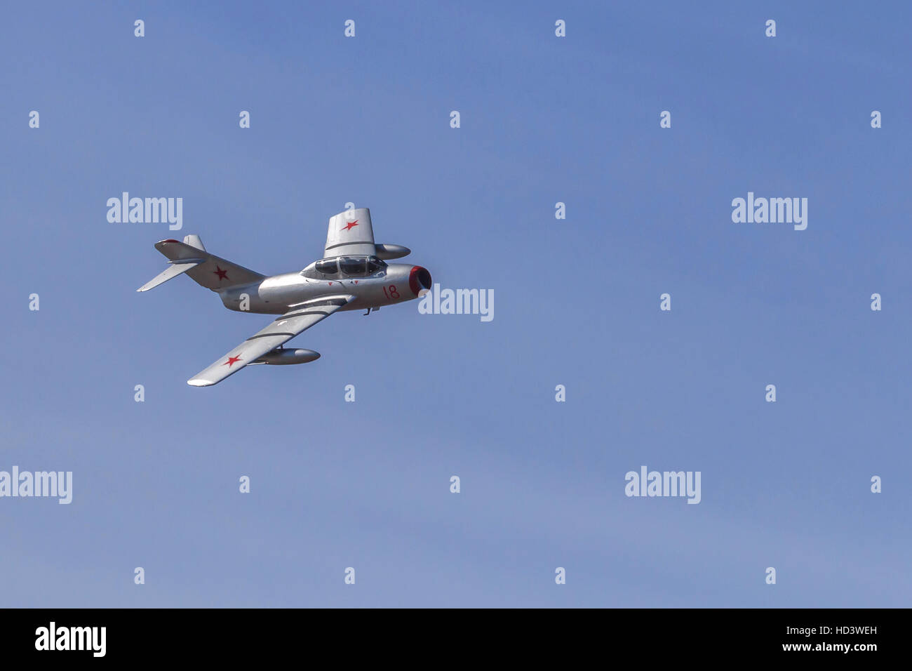 Mikoyan Gurevich MIG 15 jet fighter from the cold war era performing at ...