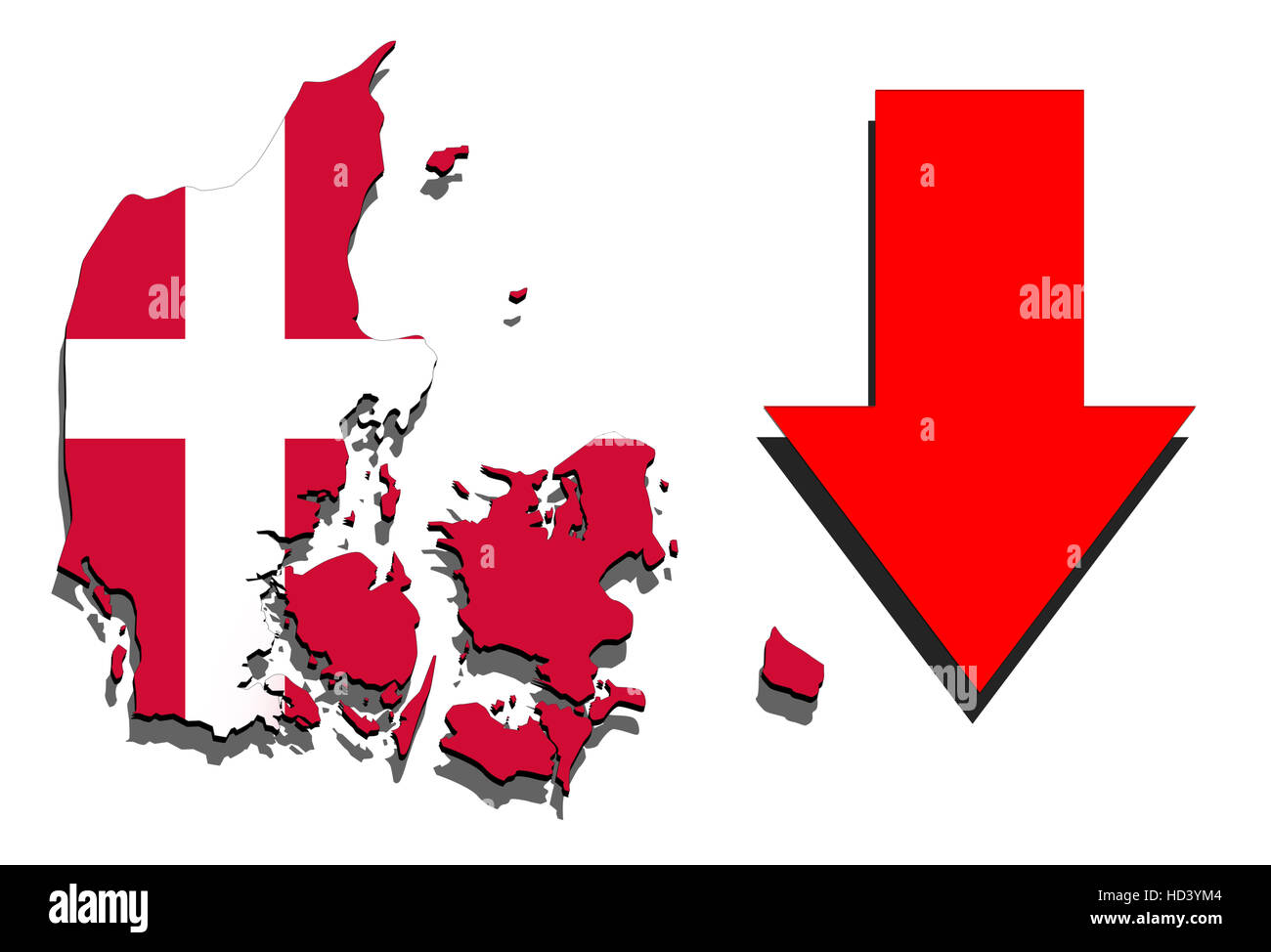 Denmark map on white background with red arrow down Stock Photo - Alamy
