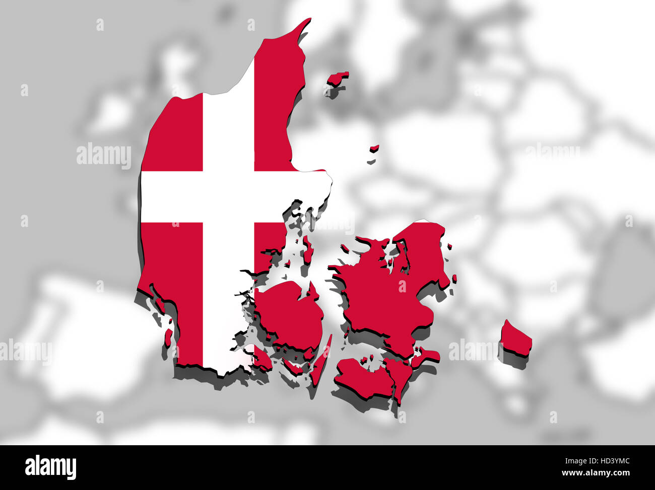 Denmark map on Europe background Stock Photo - Alamy