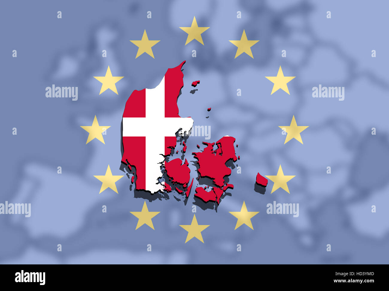 Denmark map on Europe and Euro Union background Stock Photo - Alamy