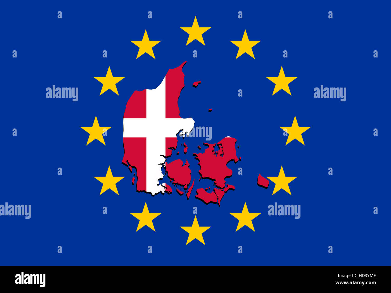 Denmark map on Euro Union background Stock Photo - Alamy