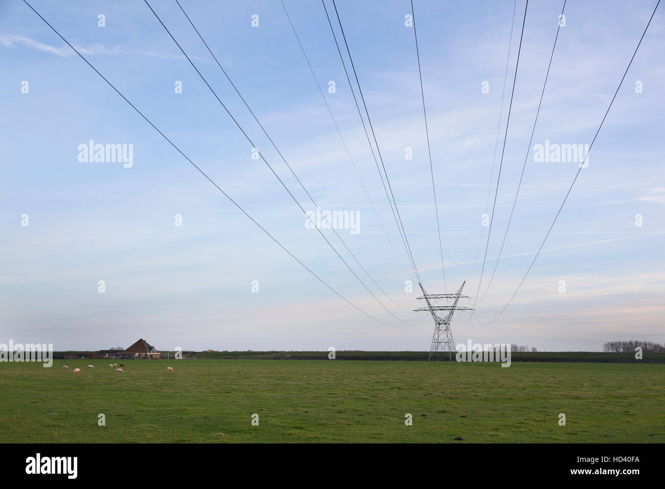 high voltage pylon and farm in rural area north of amsterdam in dutch ...