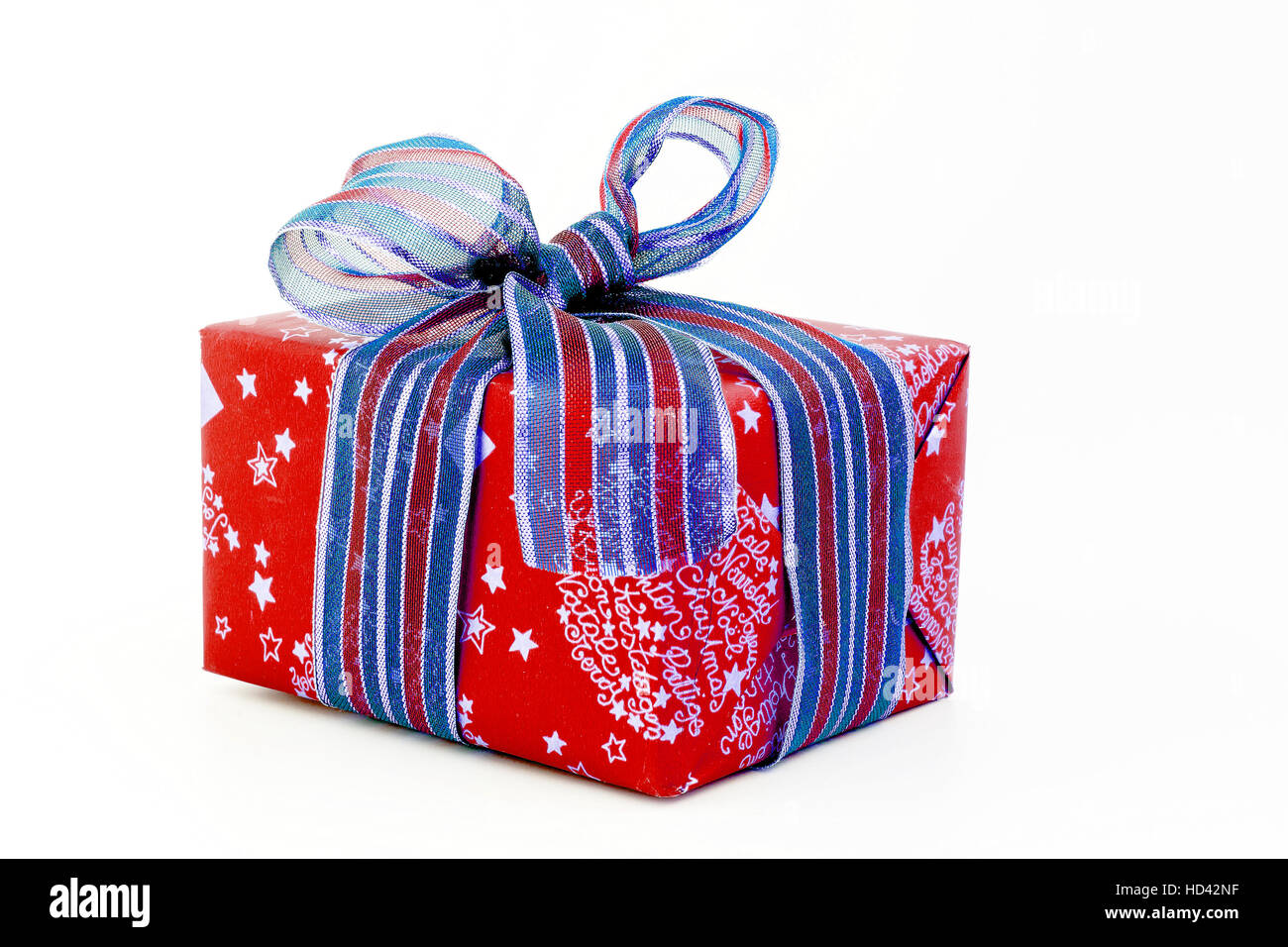 red and blue Christmas gift with ribbon isolated Stock Photo - Alamy