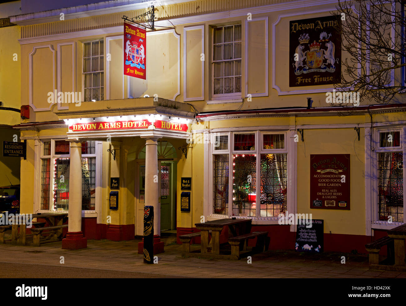 The Devon Arms Hotel at night, Teignmouth, Devon, England UK Stock ...