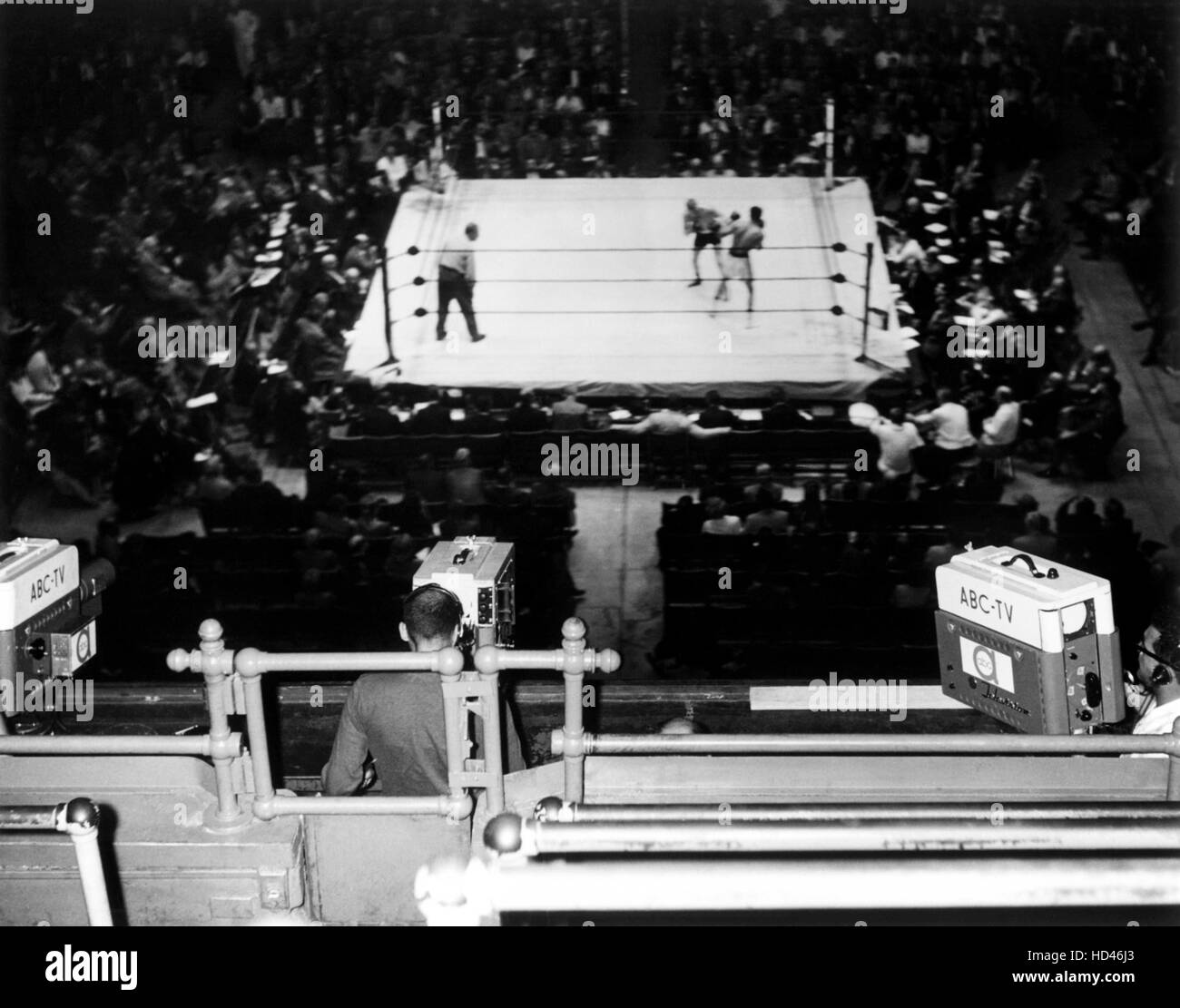 ABC Television cameras broadcasting boxing match, (with Don Dunphy ...