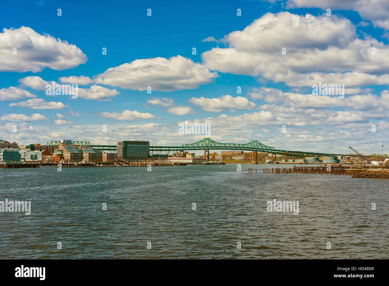 Tobin bridge and the skyline of Boston, the United States. Boston is ...