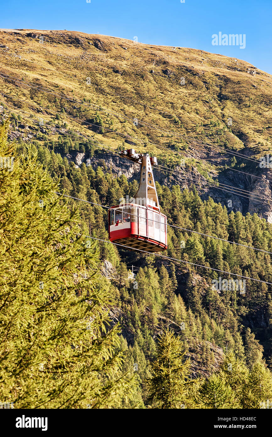 Cable car in Zermatt highland, Valais canton, in Switzerland in summer ...