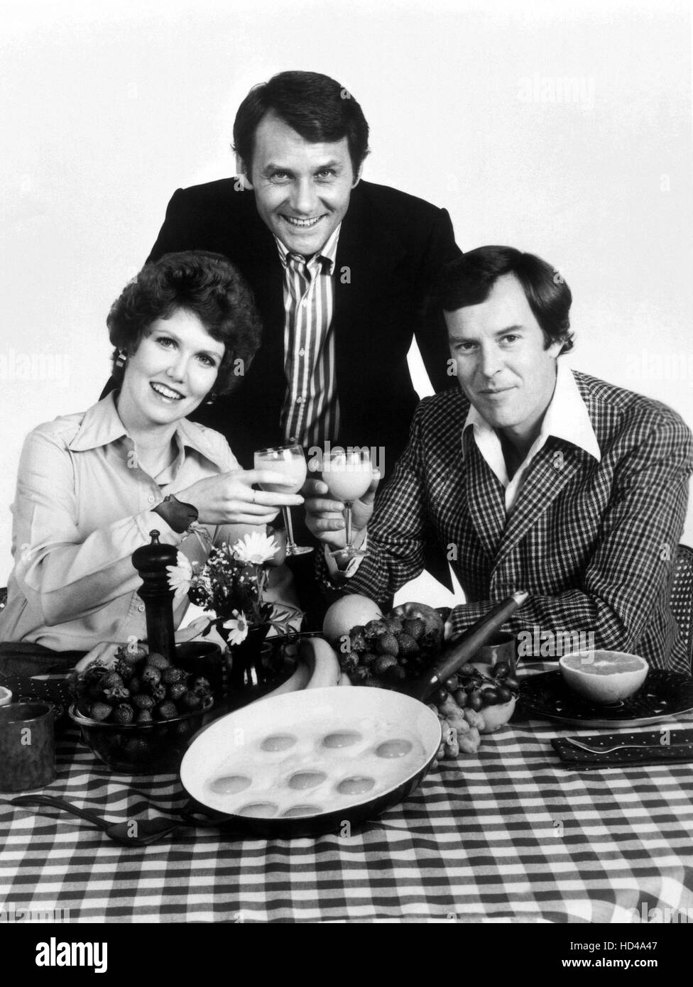 AM AMERICA, from left: Stephanie Edwards, Bill Beutel, Peter Jennings ...