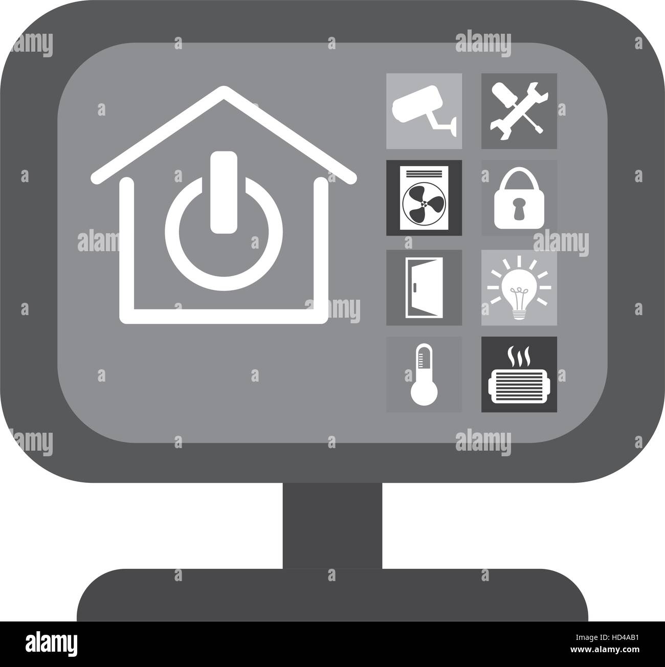 monitor with smart house control on screen over white background ...