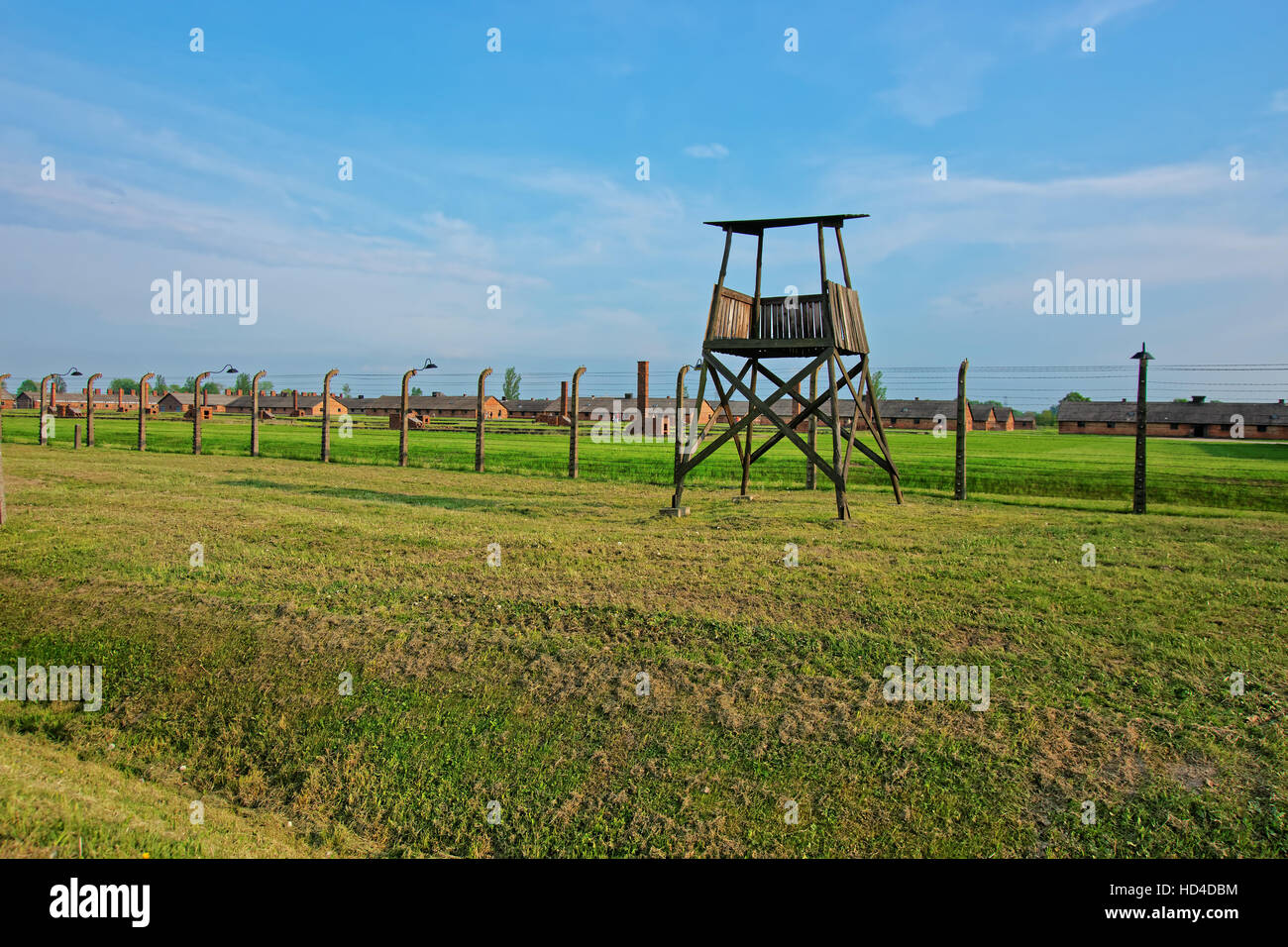 Guard tower at Auschwitz Birkenau concentration camp, Poland Stock ...