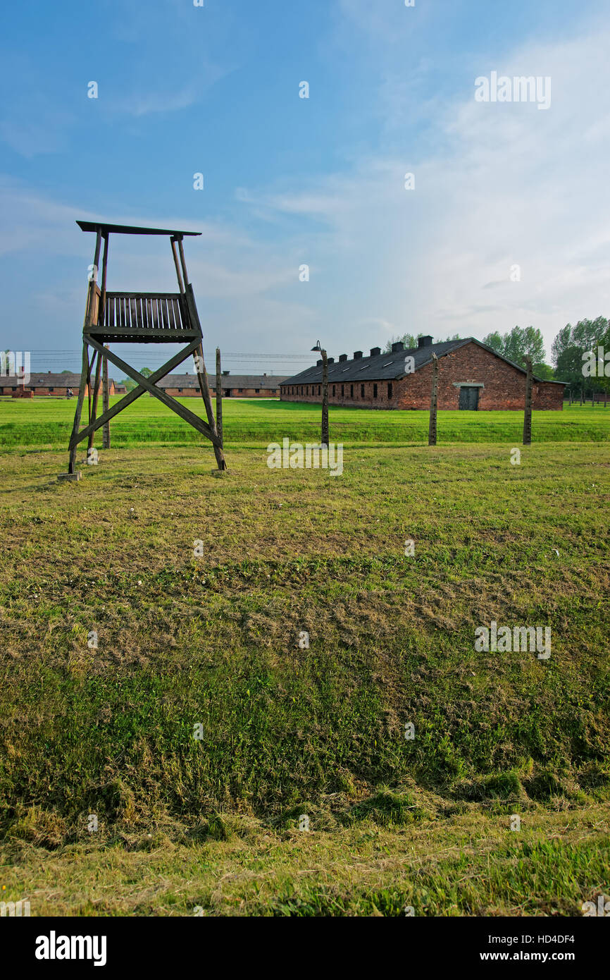 Guard tower of Auschwitz Birkenau concentration camp, Poland Stock ...