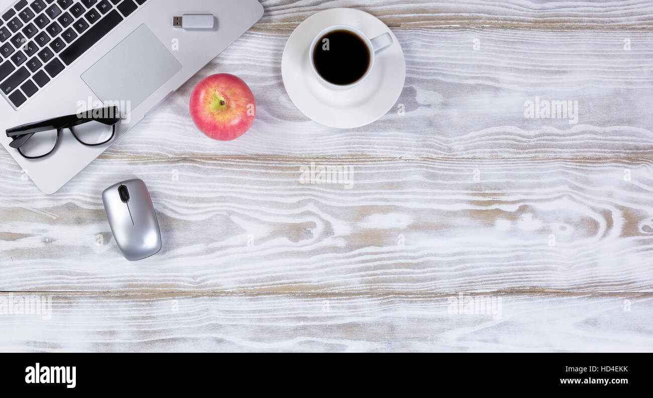 Overhead view of a simple desktop setup for mobile work Stock Photo - Alamy