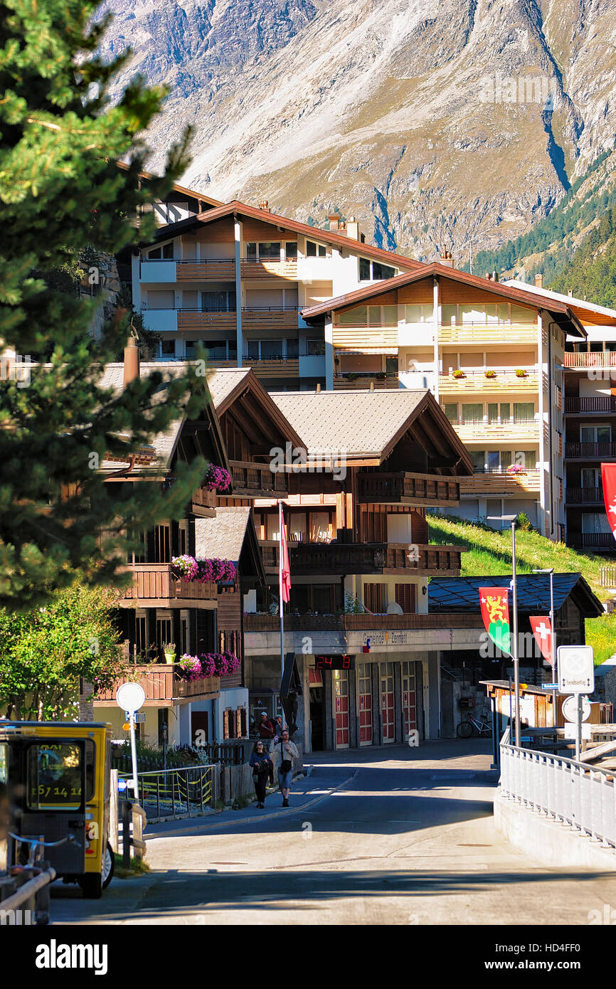 Zermatt, Switzerland - August 24, 2016: Tourists at town center in ...