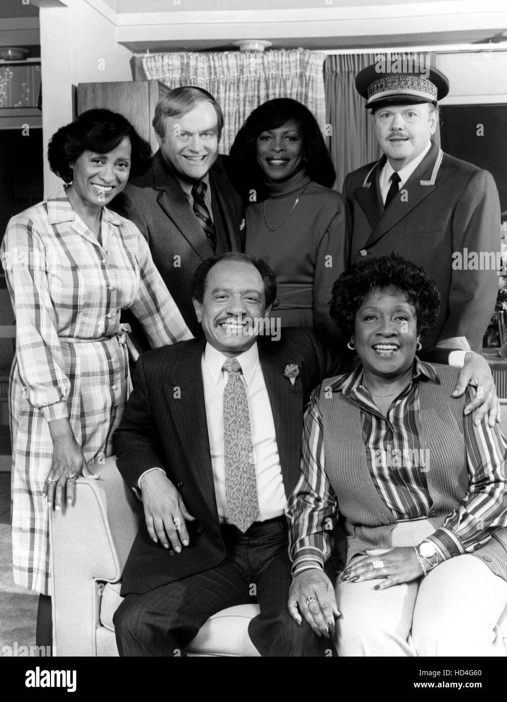 THE JEFFERSONS, standing from left: Marla Gibbs, Franklin Cover, Roxie ...