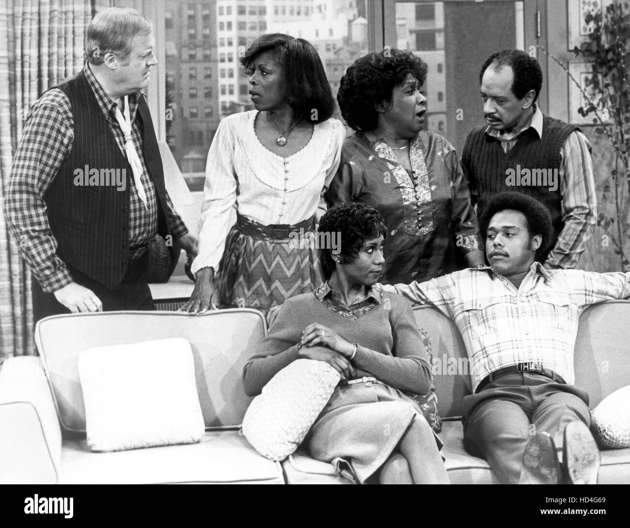 THE JEFFERSONS, standing from left: Franklin Cover, Roxie Roker, Isabel ...