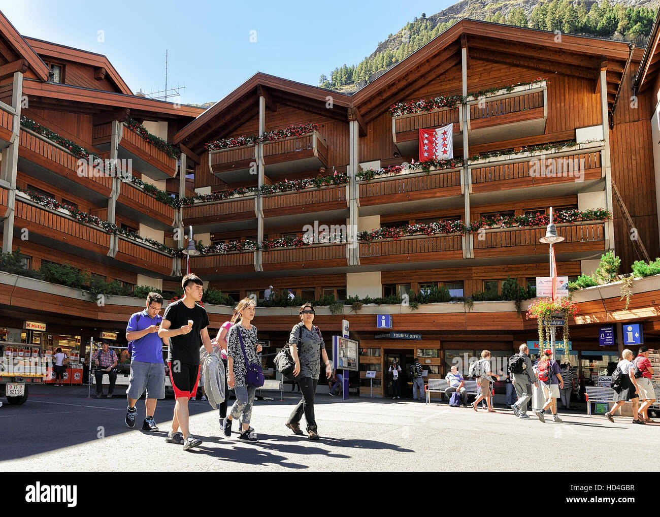Zermatt, Switzerland - August 24, 2016: Family of Travelers at the ...