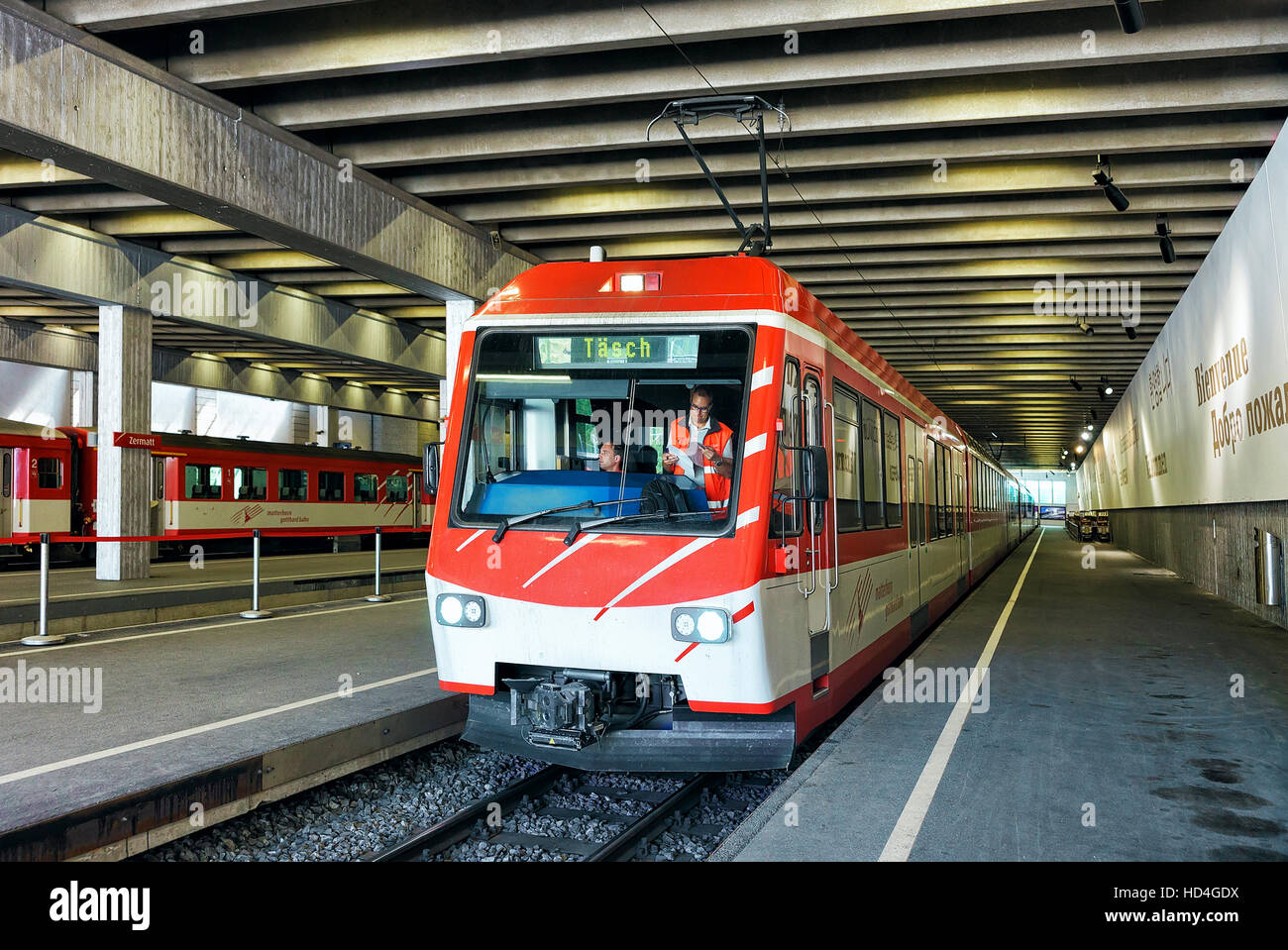 Zermatt, Switzerland - August 24, 2016: Concourse at Railway train ...