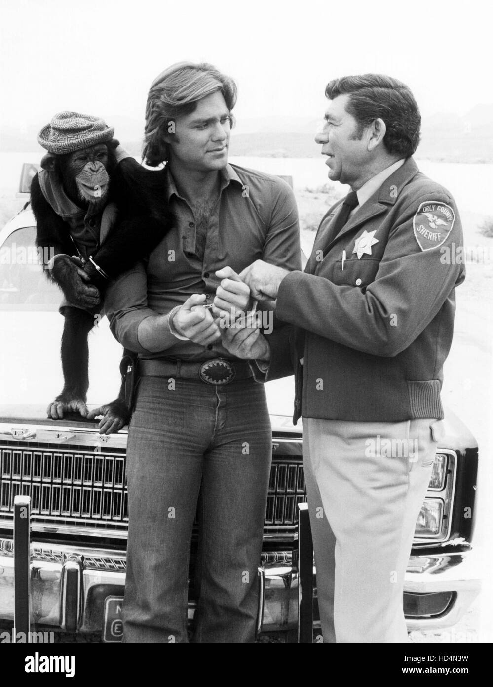 B.J. AND THE BEAR, from left: Sam the Chimp, Greg Evigan, Claude Akins ...