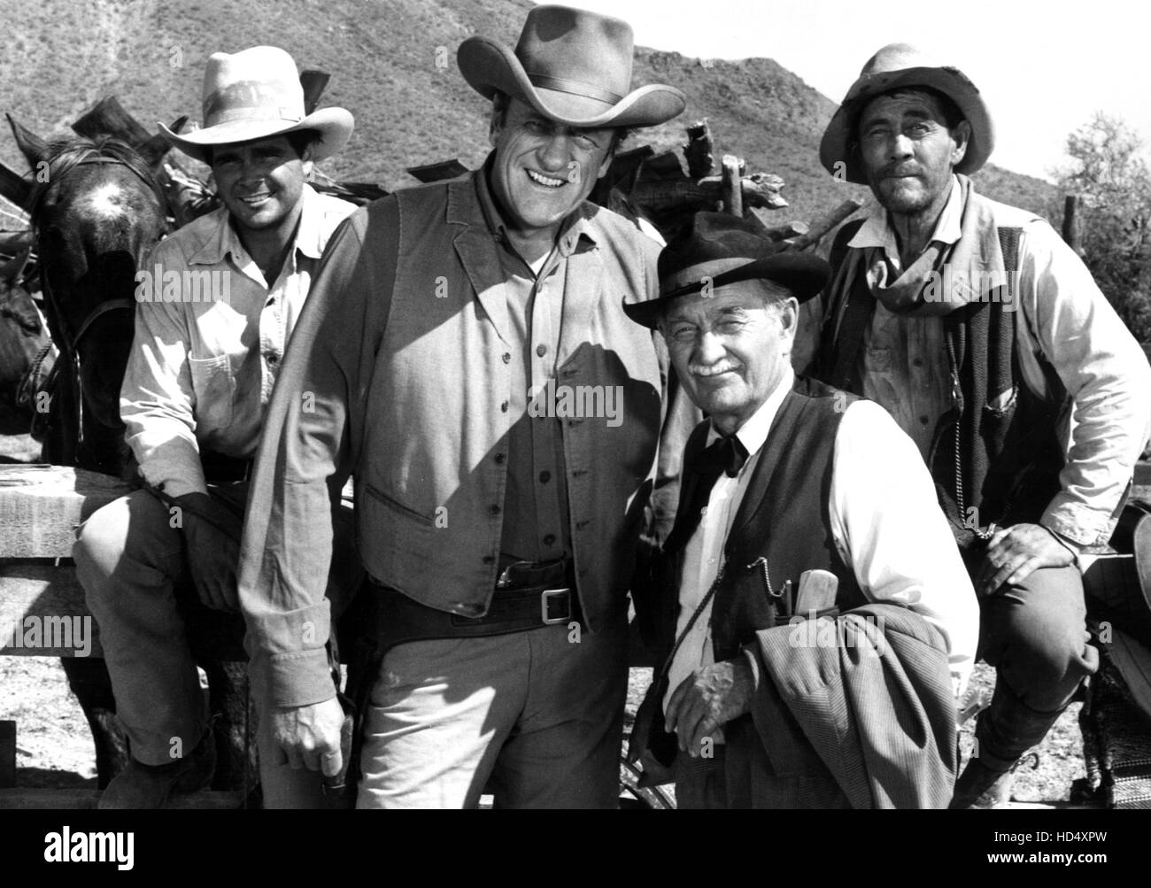 GUNSMOKE, Buck Taylor, James Arness, Milburn Stone, Ken Curtis, 1955 ...