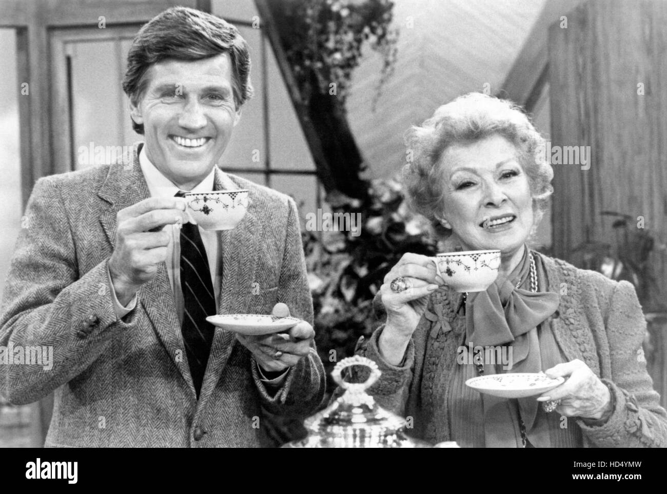 HOUR MAGAZINE, from left, host Gary Collins, Greer Garson, circa 1985 ...