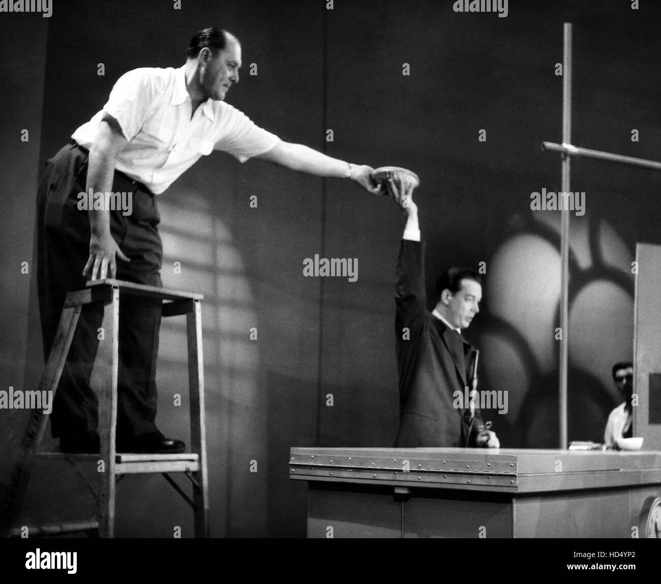 HOME, Hugh Downs (r.) on set with prop man, 1954-57 Stock Photo - Alamy