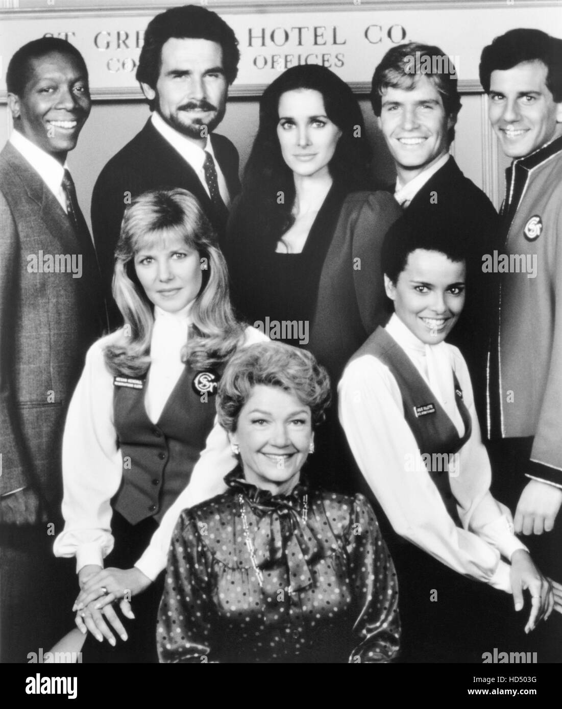 HOTEL, rear l-r: Nathan Coo, James Brolin, Connie Sellecca, Shea ...