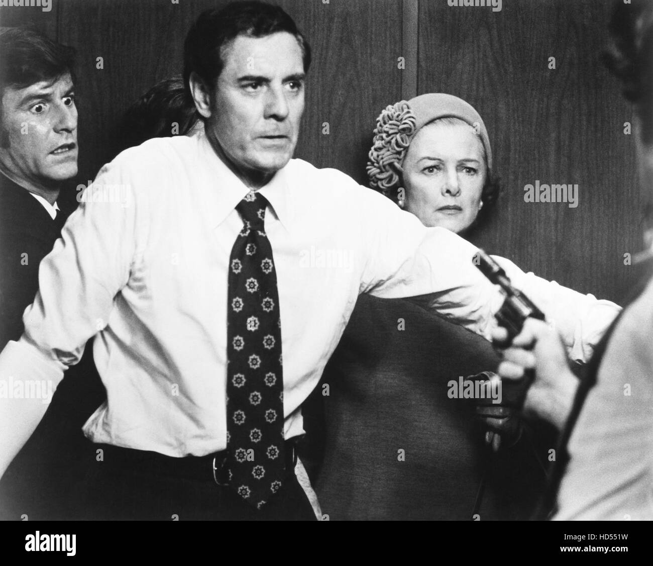 THE ELEVATOR, from left: Roddy McDowall, Craig Stevens, Myrna Loy, 1974 ...
