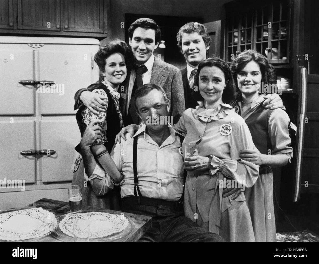 RYAN'S HOPE, clockwise from center seated: Bernard Barrow, Sarah Felder ...