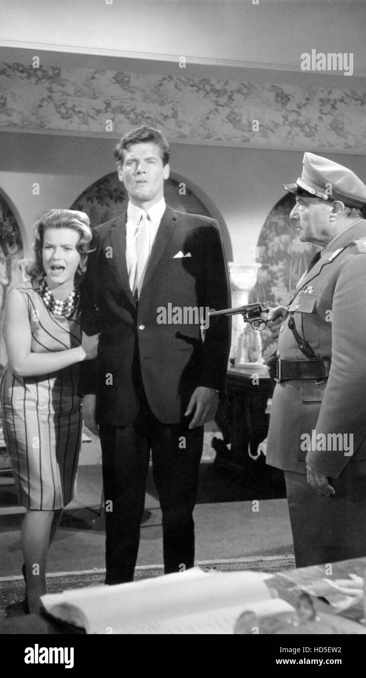 THE SAINT, (from left): Suzan Farmer, Roger Moore, Peter Illing, 'The ...