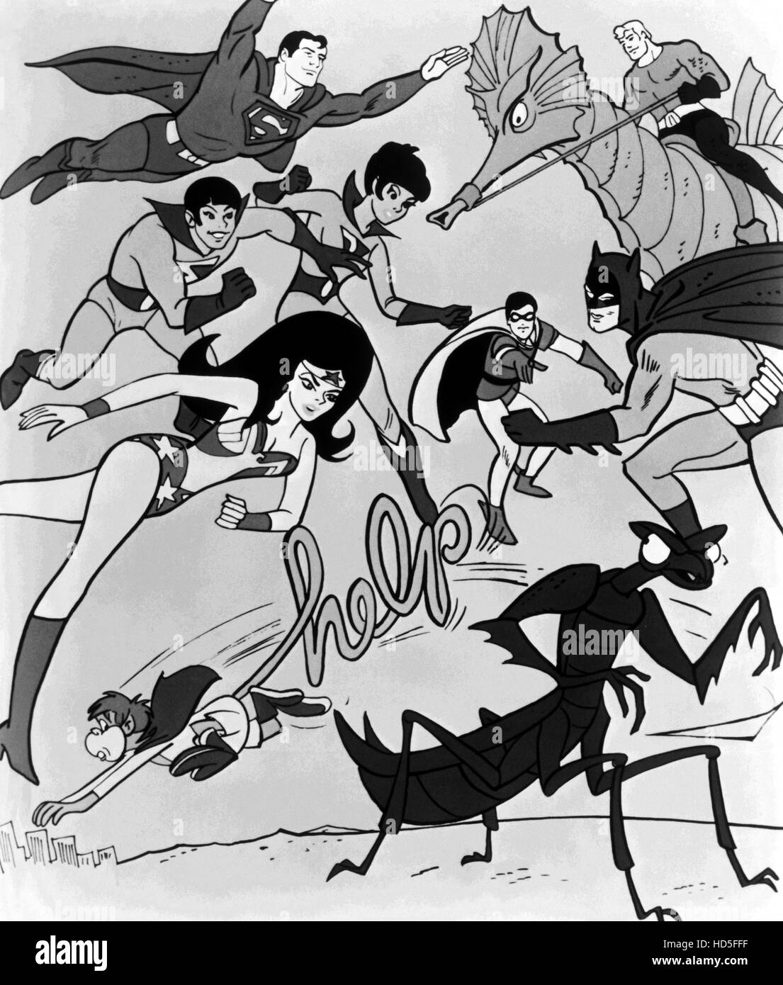 SUPER FRIENDS, clockwise from bottom: Wonder Woman, Wonder Twin Zan ...