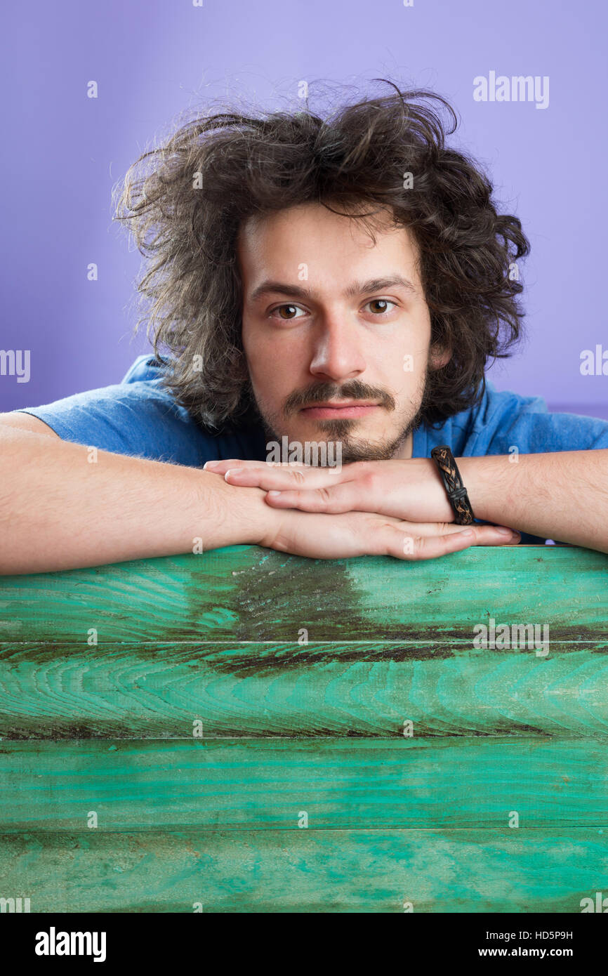 Man Cheerful Studio Portrait Concept, man with funny hair Stock Photo ...