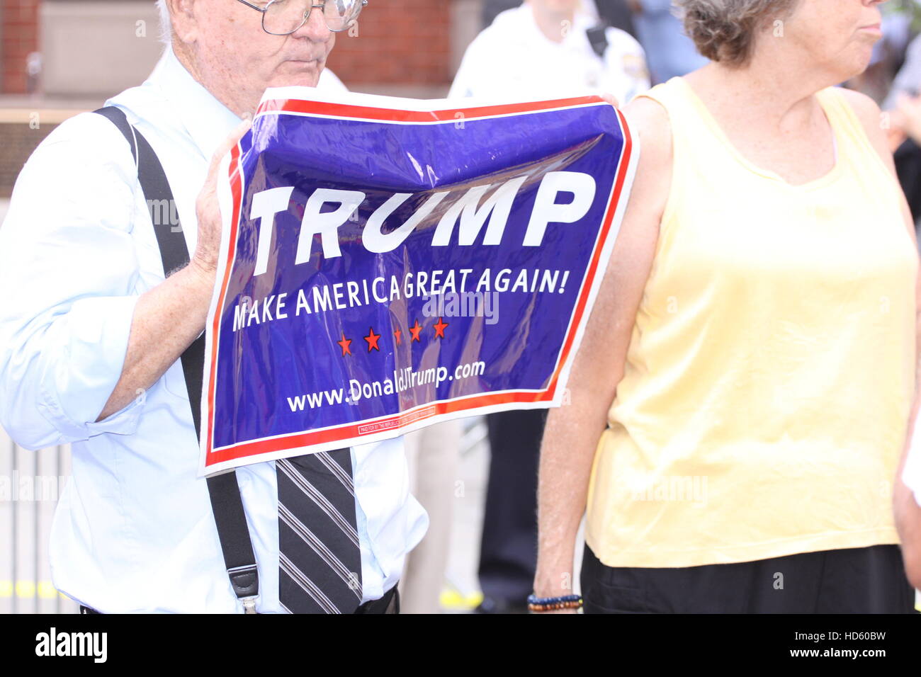 A Donald Trump supporter outside a Donald Trump campaign event at the ...