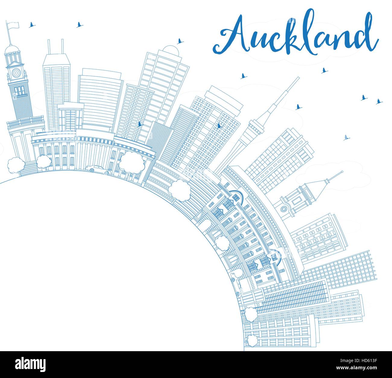 Outline Auckland Skyline with Blue Buildings and Copy Space. Vector ...
