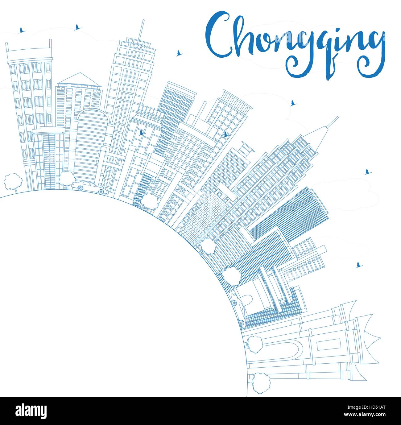 Outline Chongqing Skyline with Blue Buildings and Copy Space. Vector ...