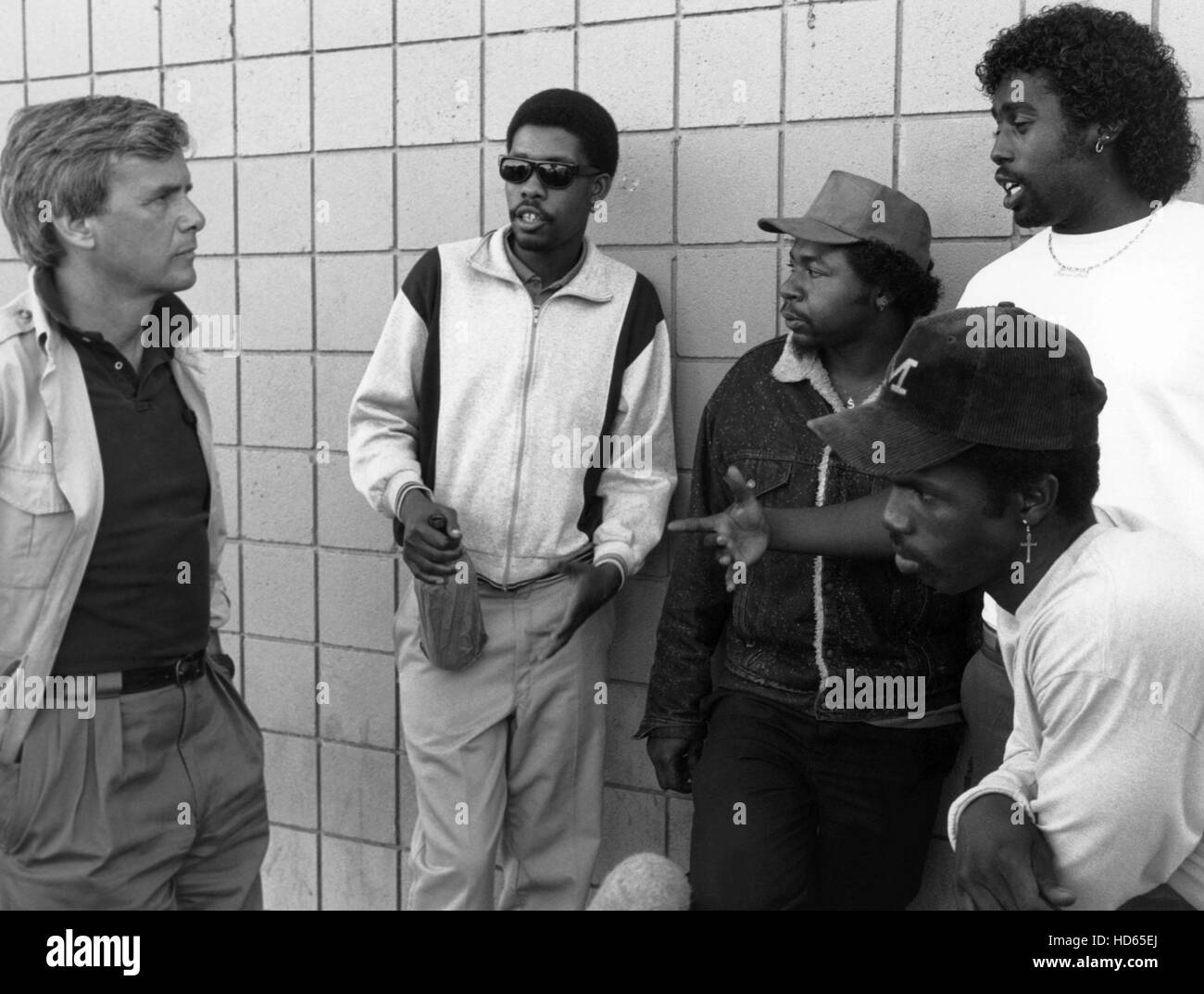 Tom Brokaw with Crips gang members, Los Angeles, for NBC News report on ...