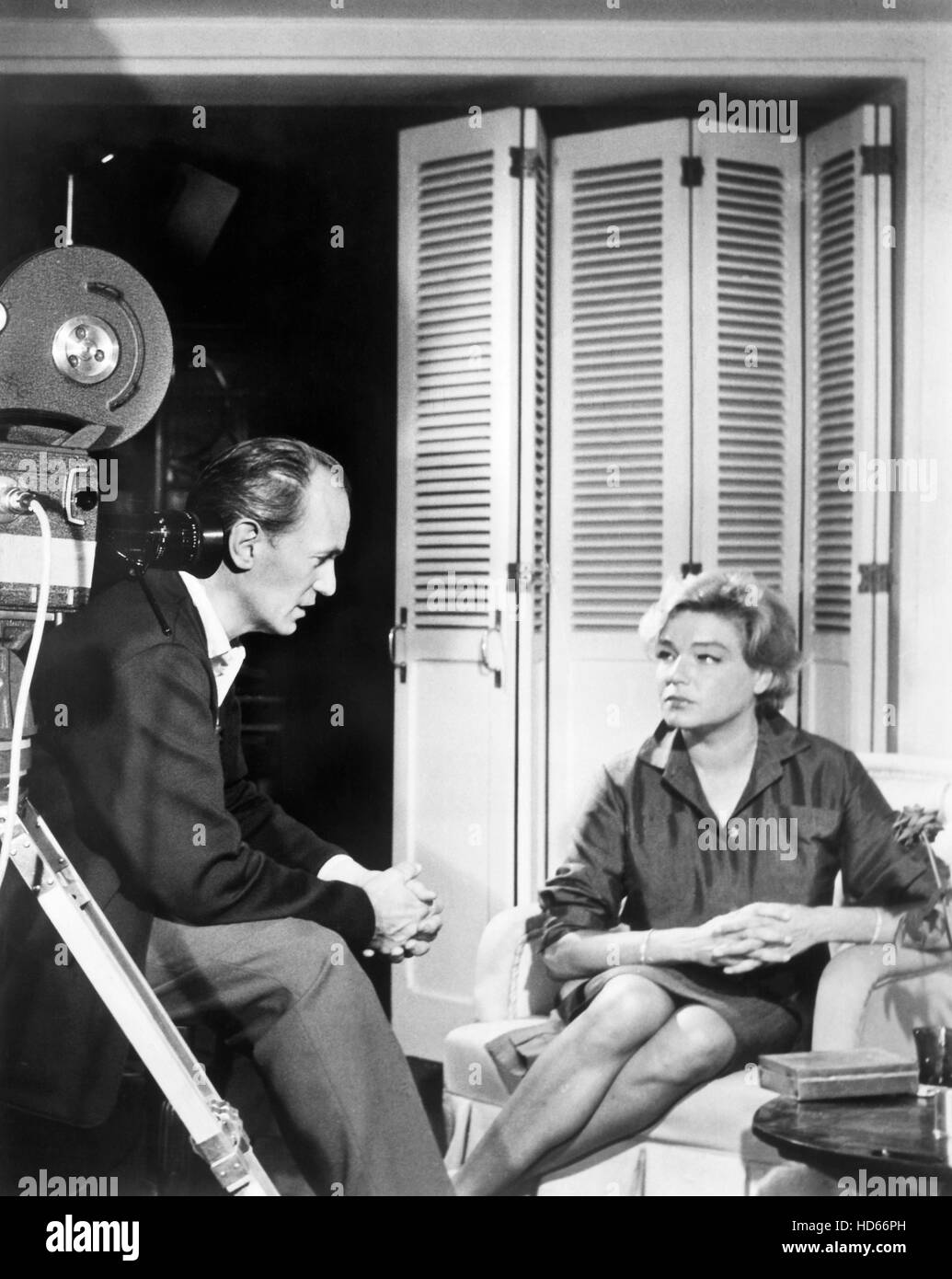 THE WORLD'S GIRLS, (from left): director Nick Webster, Simone Signoret ...