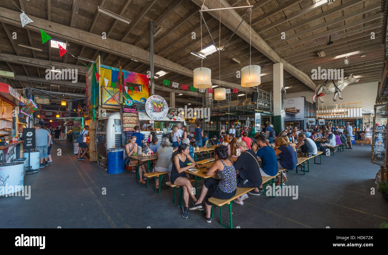 Copenhagen Street Food, hall with international food stalls, Holmen ...