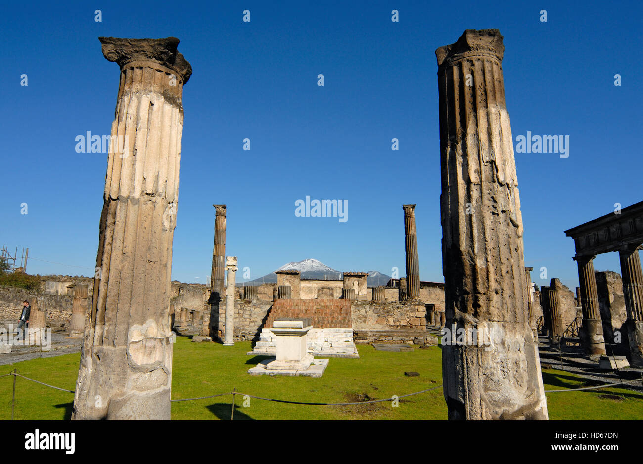Temple of Apollo in front of the snow-capped Mount Vesuvius Volcano ...