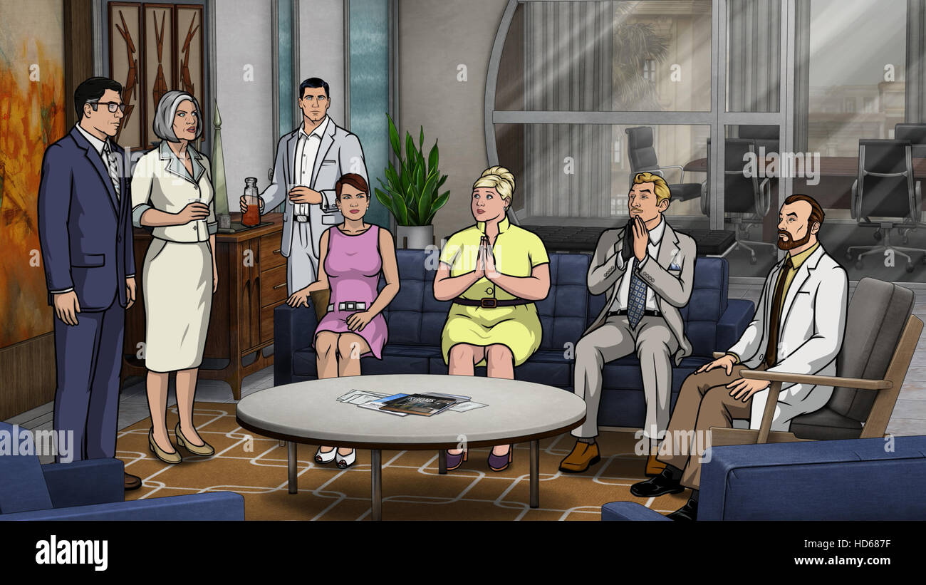 ARCHER, (from left): Cyril Figgis (voice: Chris Parnell), Malory Archer ...