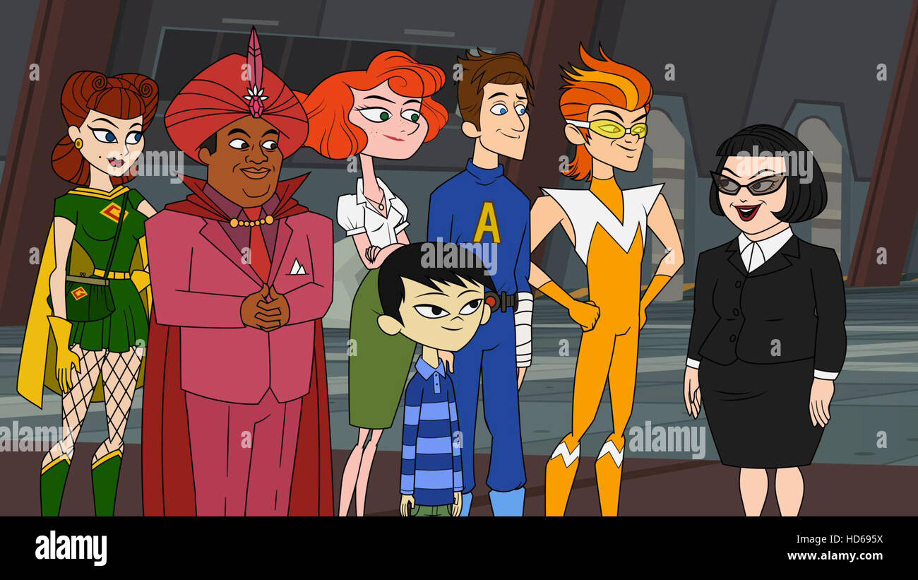THE AWESOMES, (from left): Gadget Gal, Impresario Sullivan, Concierge ...