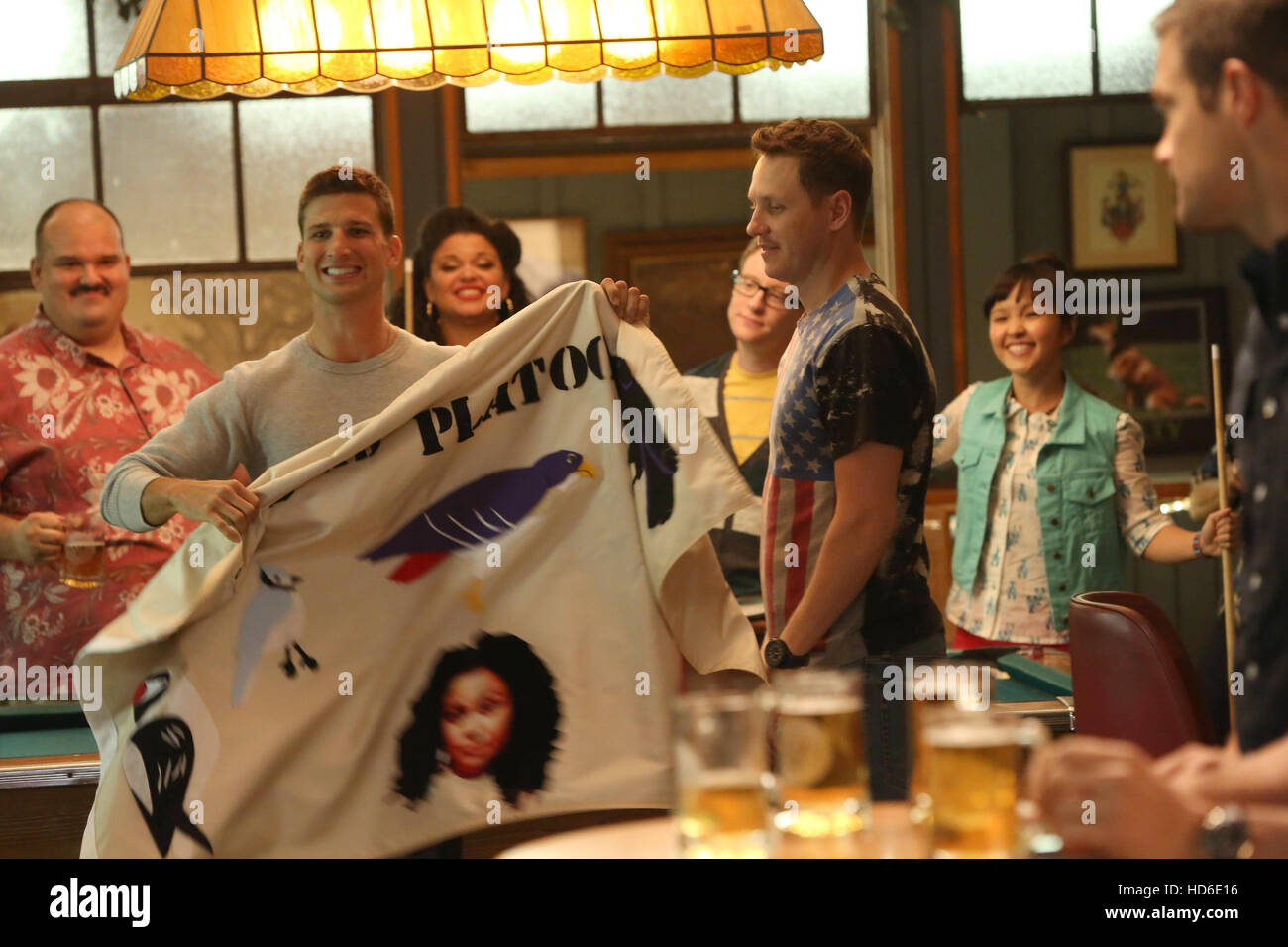 ENLISTED, Mel Rodriguez (left), Parker Young (2nd from left), Michelle ...