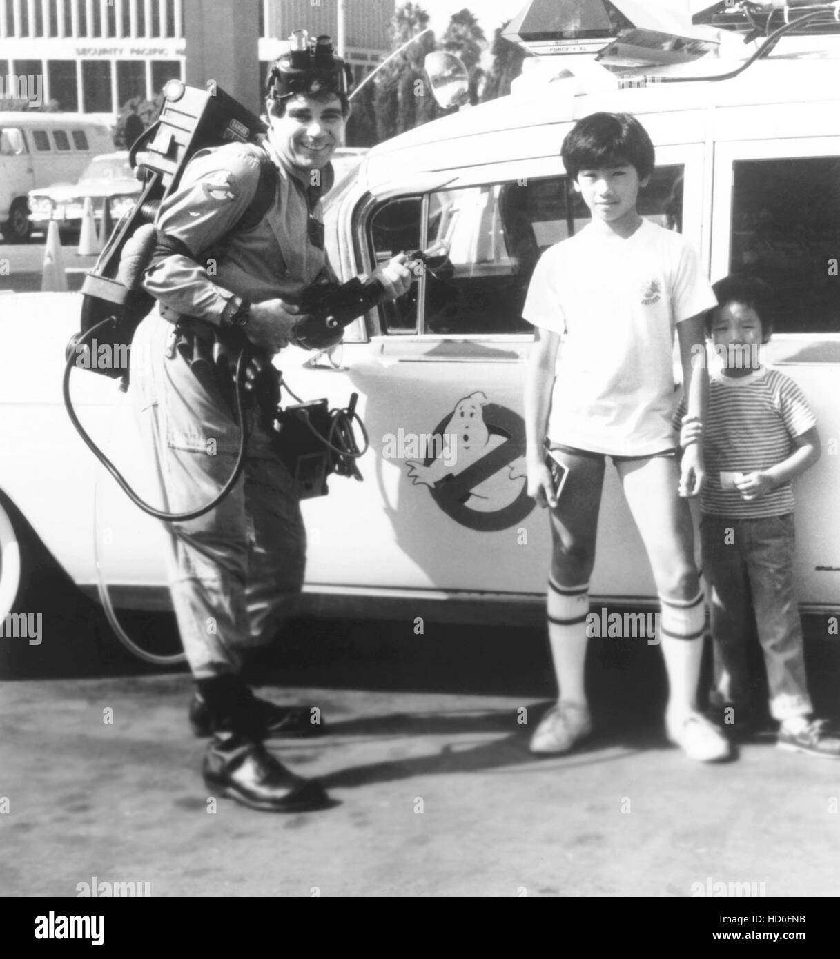 THE REAL GHOSTBUSTERS, Peter Mosen (left) posing with the Ectomobile at ...