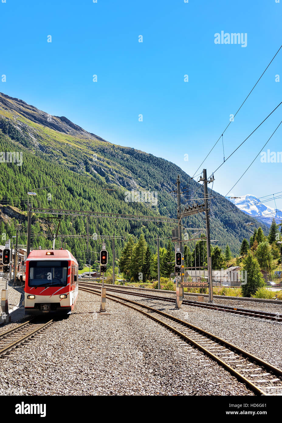 Train at Railway station in Zermatt, Valais canton, in Switzerland ...