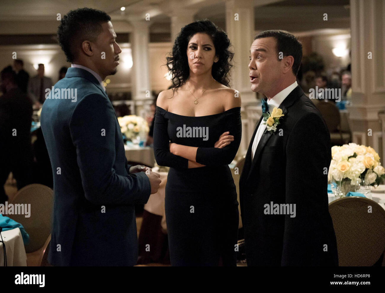 BROOKLYN NINE-NINE, l-r: Nick Cannon, Stephanie Beatriz, Joe Lo Truglio in 'Boyle-Linetti ...