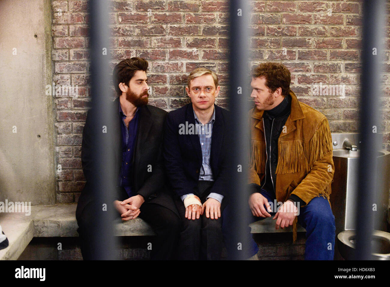 FARGO, (from left): Adam Goldberg, Martin Freeman, Russell Harvard ...