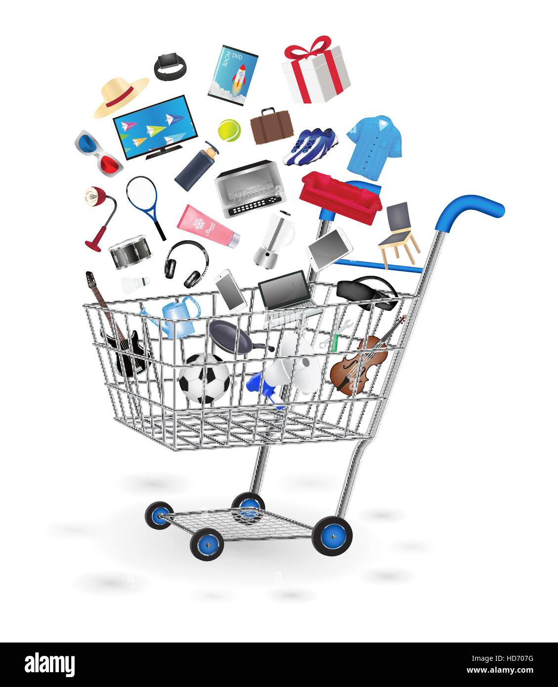 shopping cart with shopping object floating Stock Vector Image & Art ...